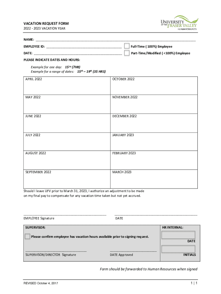 Fillable Online Employee Time-Off (Vacation) Request Form - eForms Fax ...