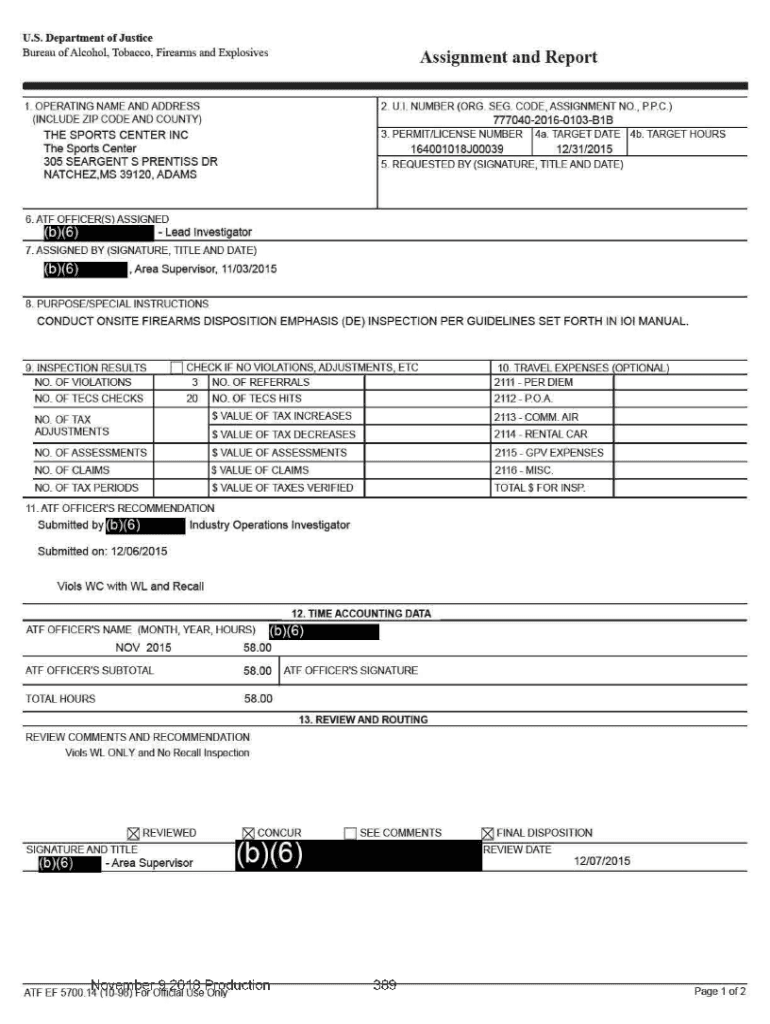 Fillable Online Assignment and Report (b)(6) - Gun Store Transparency ...
