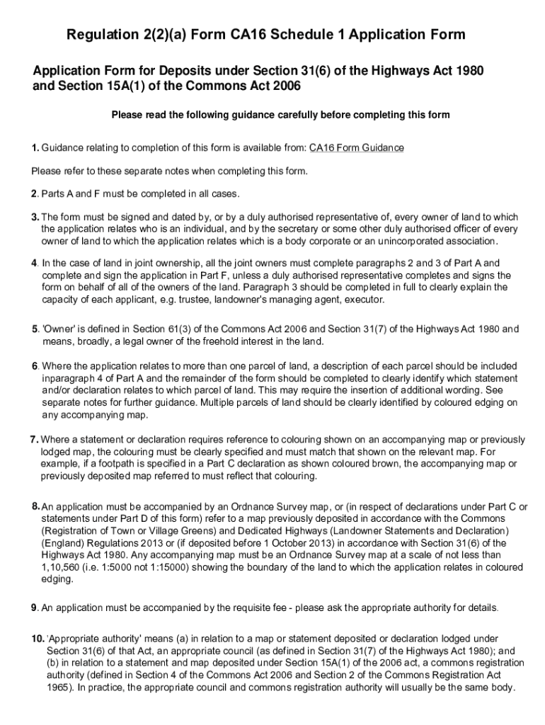 Fillable Online Form CA16: Application Form for deposits under ...