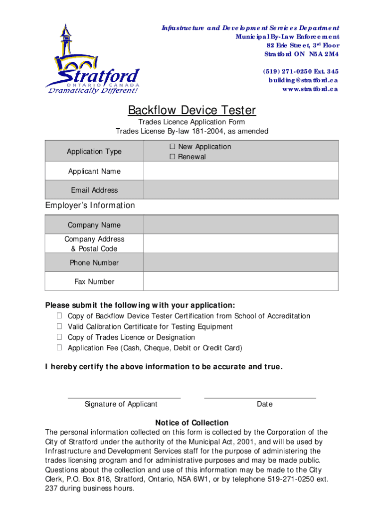 Fillable Online Backflow Device Tester Trades License Application Form ...