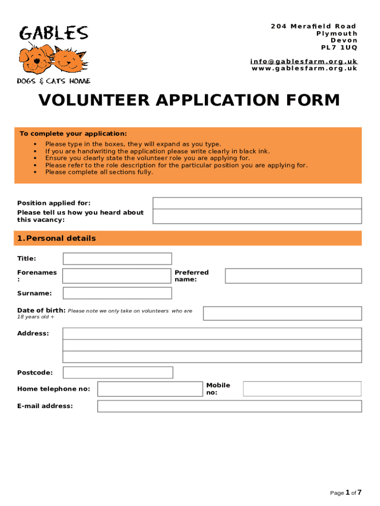 1 Volunteer Application First Name: Surname - NW7 Hub Doc Template ...