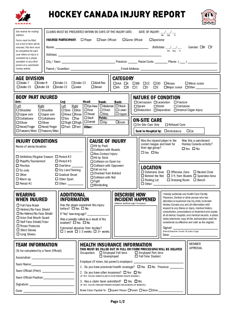 Fillable Online Hockey Canada Injury Report Form - Ngin Fax Email Print ...