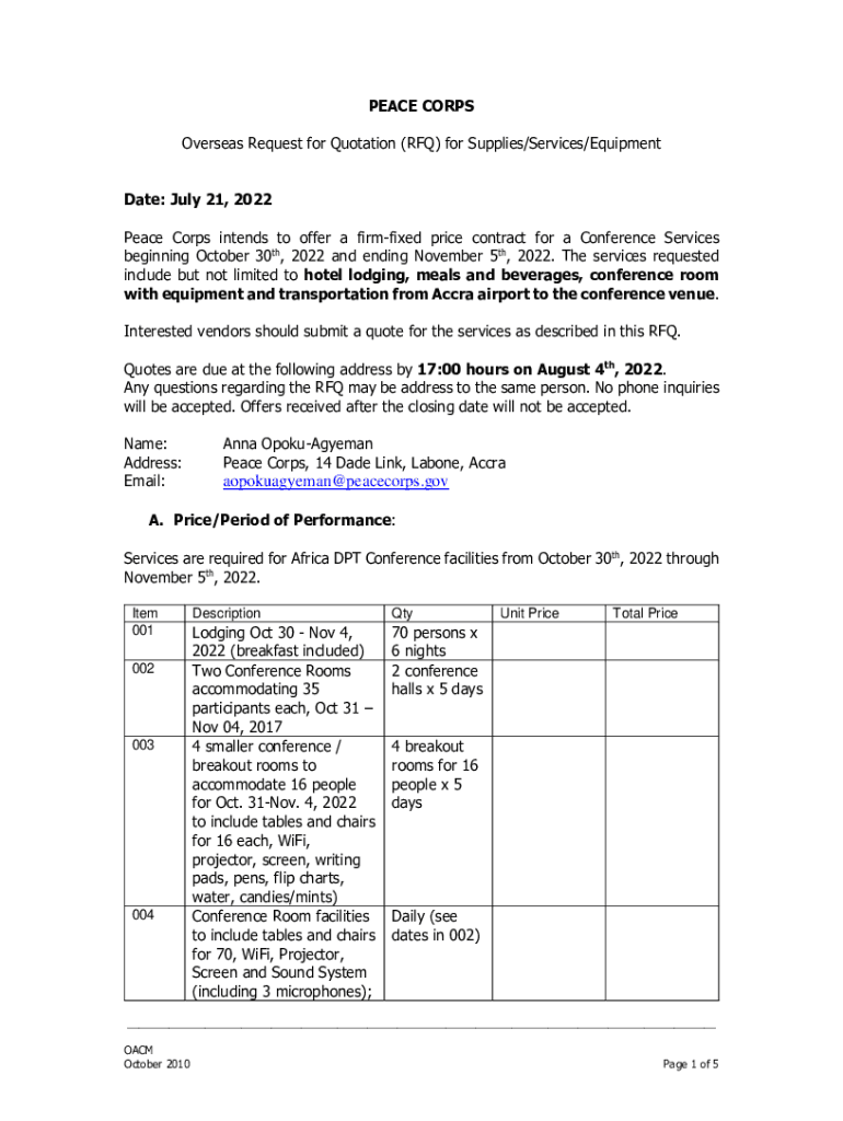 Fillable Online files peacecorps Request for Proposal - Fixed Price ...