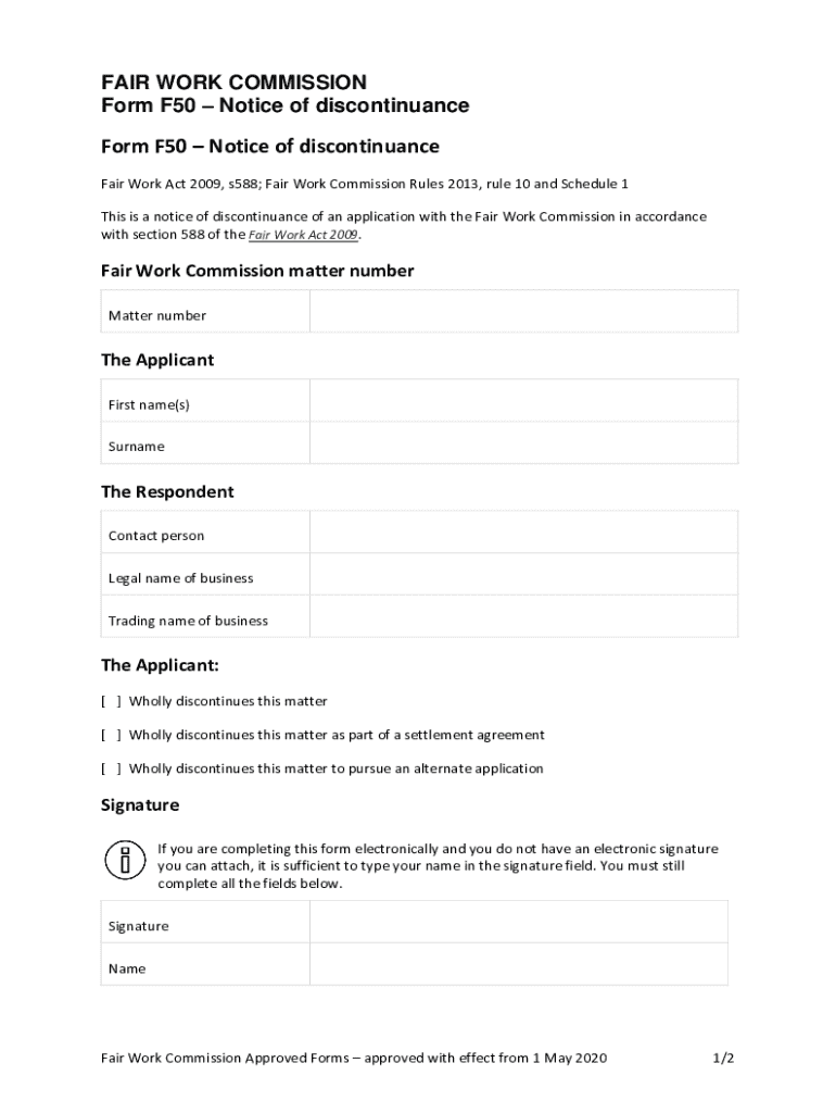 2020-2025 Form AU FWC F50 Notice Fill Online, Printable, Fillable ...