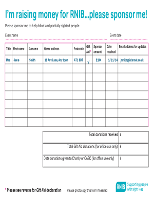Fillable Online RNIB Events Sponsorship form. RNIB Events Sponsorship ...