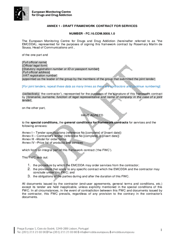 Fillable Online Annex 1 - Draft framework service contract Fax Email ...