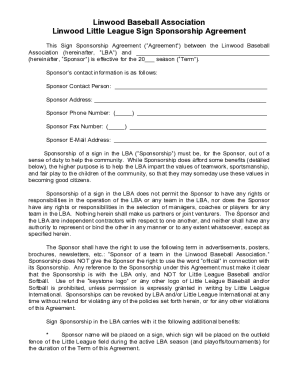 Fillable Online LBA Sign Sponsorship Agreement FORM.doc Fax Email Print ...