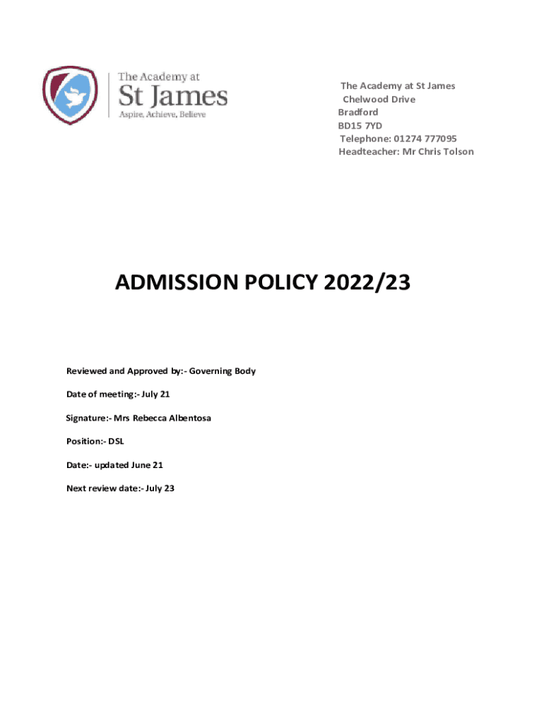 Fillable Online The Academy at St James Fax Email Print - pdfFiller