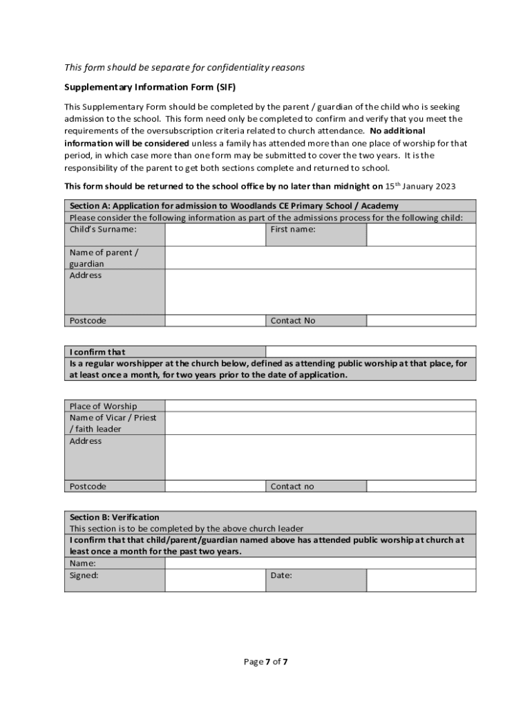 Fillable Online bso bradford gov Supplementary Information Form (SIF ...
