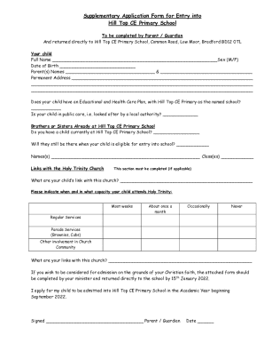 Fillable Online bso bradford gov Supplementary Application Form for ...