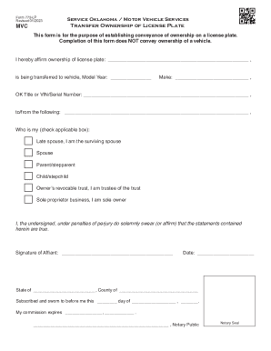 Fillable Online Transfer of Ownership of a Vehicle - Forms.OK.Gov Fax ...