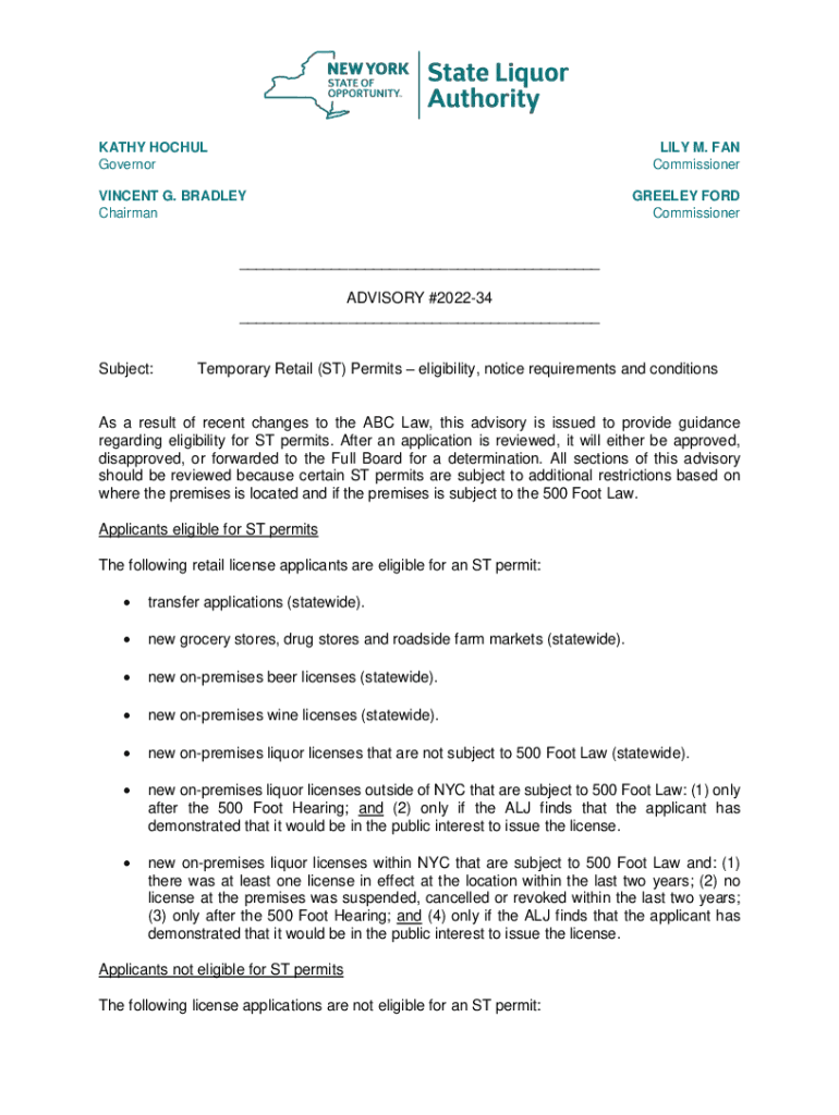 Fillable Online sla ny Advisory #2022-34 Temporary Retail (ST) Permits ...