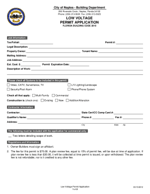 Fillable Online ELECTRICAL / LOW VOLTAGE PERMIT APPLICATION Fax Email ...