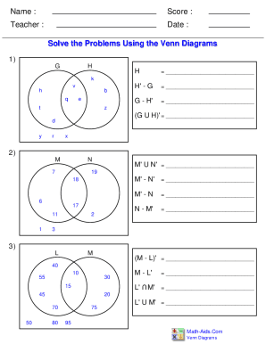 Fillable Online Score : Answer The Questions Based On The Venn Diagram