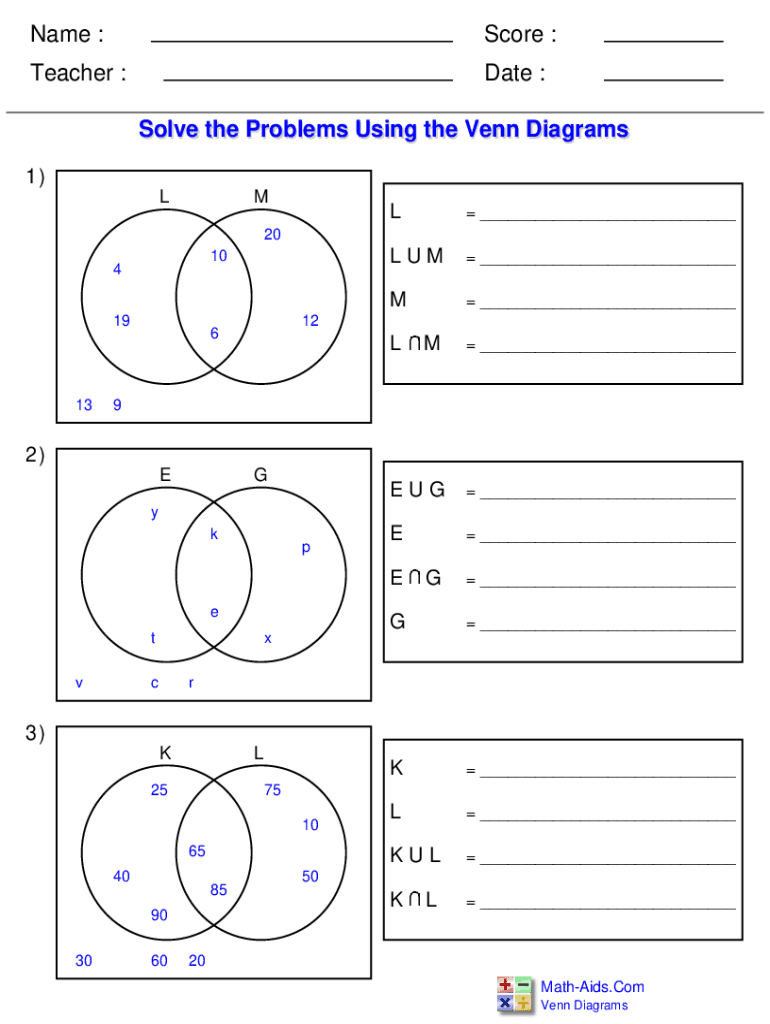 Fillable Online Solve the Problems Using the Venn Diagrams - ELLEN ...