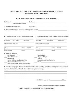 Fillable Online dnrc mt 40D Objection Form Fax Email Print - pdfFiller