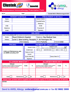 Fillable Online Subcutaneous Immunotherapy Prescription form BP Fax ...