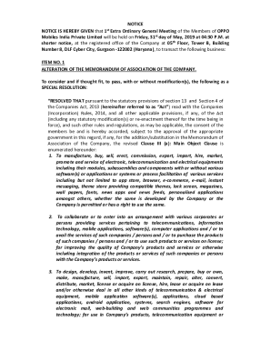 Fillable Online NOTICE Notice is hereby given that 02nd Extra Ordinary ...