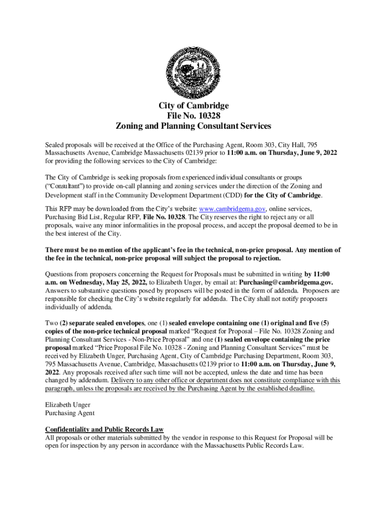 Fillable Online www2 cambridgema City of Cambridge File No. 10328 ...