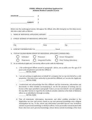 Fillable Online FORM J: Affidavit of Individual Applicant for Alabama ...