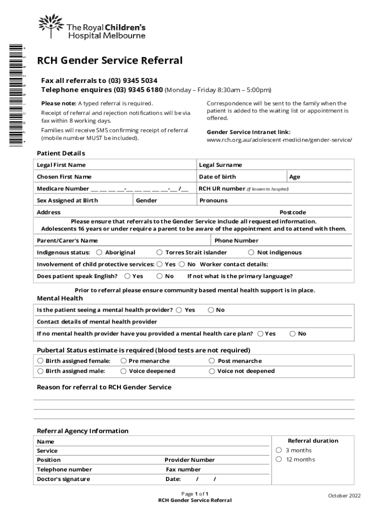 Fillable Online Rch Specialist Clinic Refrral - Fill Online, Printable ...