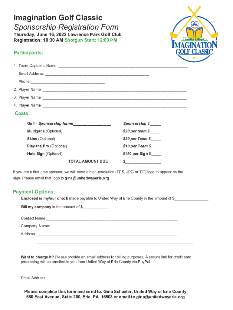 Fillable Online Imagination Golf Classic Sponsorship Registration Form ...