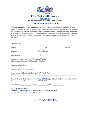 Fillable Online Sponsorship Form - Four Peaks Little League Fax Email ...