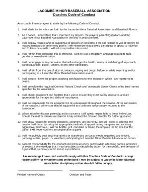 Coach Code of Conduct - St. Pius X Athletic Association Doc Template ...