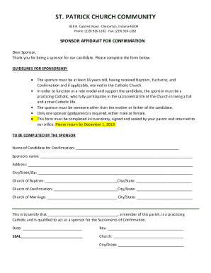 Fillable Online Confirmation Sponsor Affidavit - Our Lady of the Lake ...