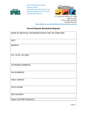 Fillable Online dphhs mt Formal Dispute Resolution Request Fax Email ...