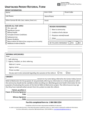 Fillable Online Unattached Patient Referral Form - Divisions of Family ...