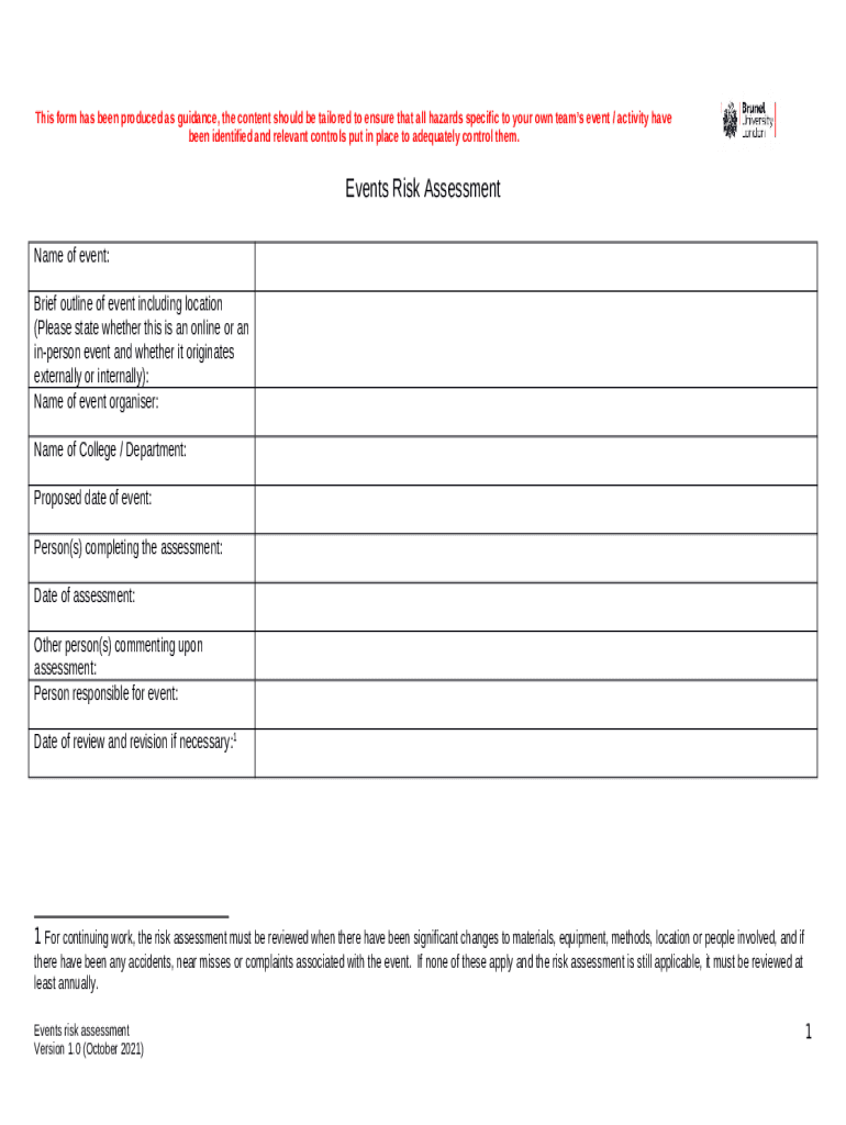 Events Risk Assessment Doc Template | pdfFiller