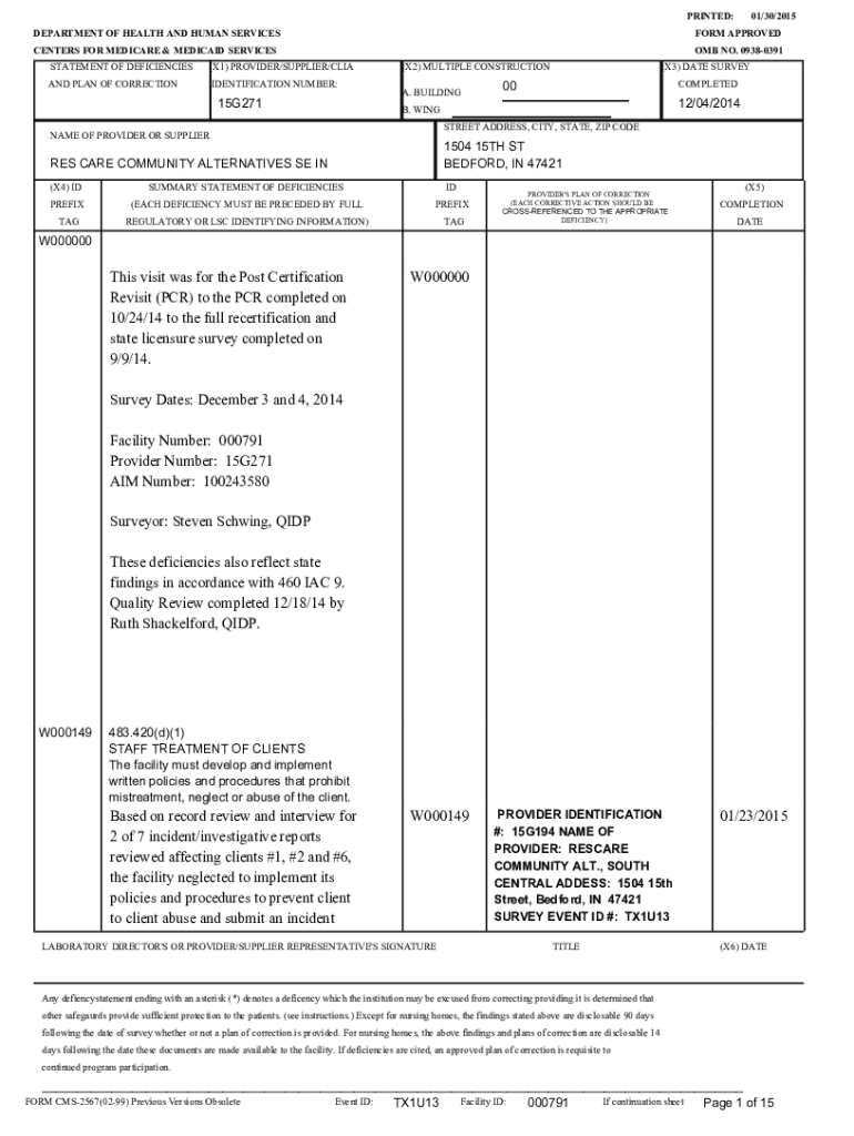 Fillable Online This visit was for the Post Certification Revisit (PCR ...
