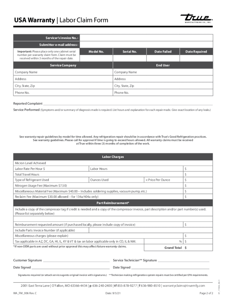 Fillable Online USA Warranty Labor Claim Instructions Fax Email Print ...