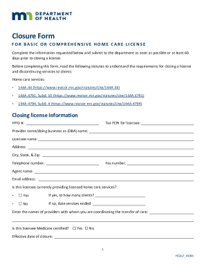 Fillable Online Basic and Comprehensive License Closure Form Fax Email ...