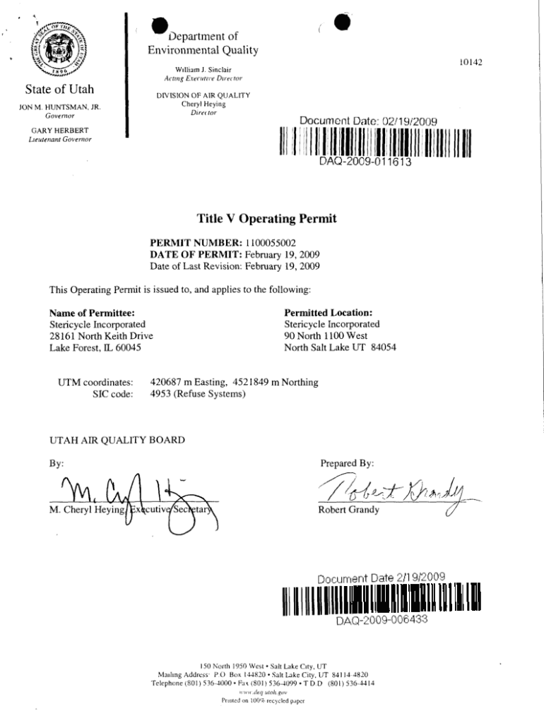 Fillable Online Title V Operating Permit - Utah DEQ Document Repository ...