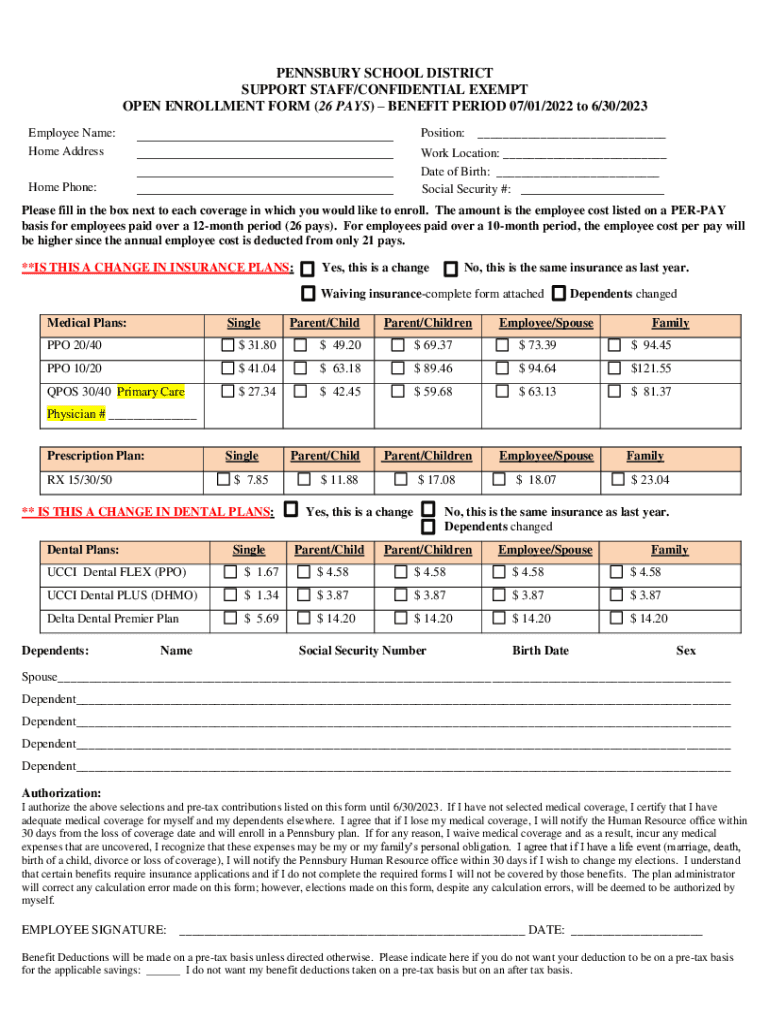 Fillable Online Classified Staff Health insurance Enrollment Form (26 ...