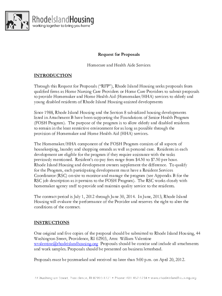 Fillable Online purchasing ri RIH Request for Proposal (RFP) Template - RIHousing Fax Email ...