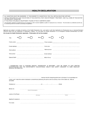 Fillable Online Health declarationswimming and aquatics. A form used by ...