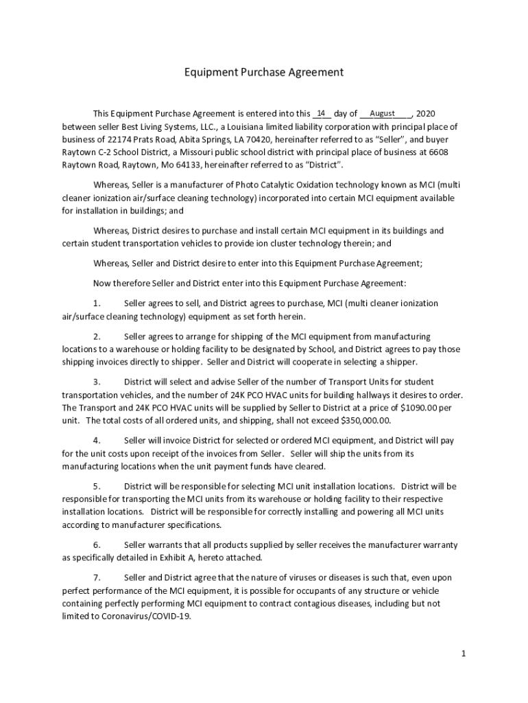 Fillable Online Equipment Purchase Agreement: Definition & Sample Fax ...