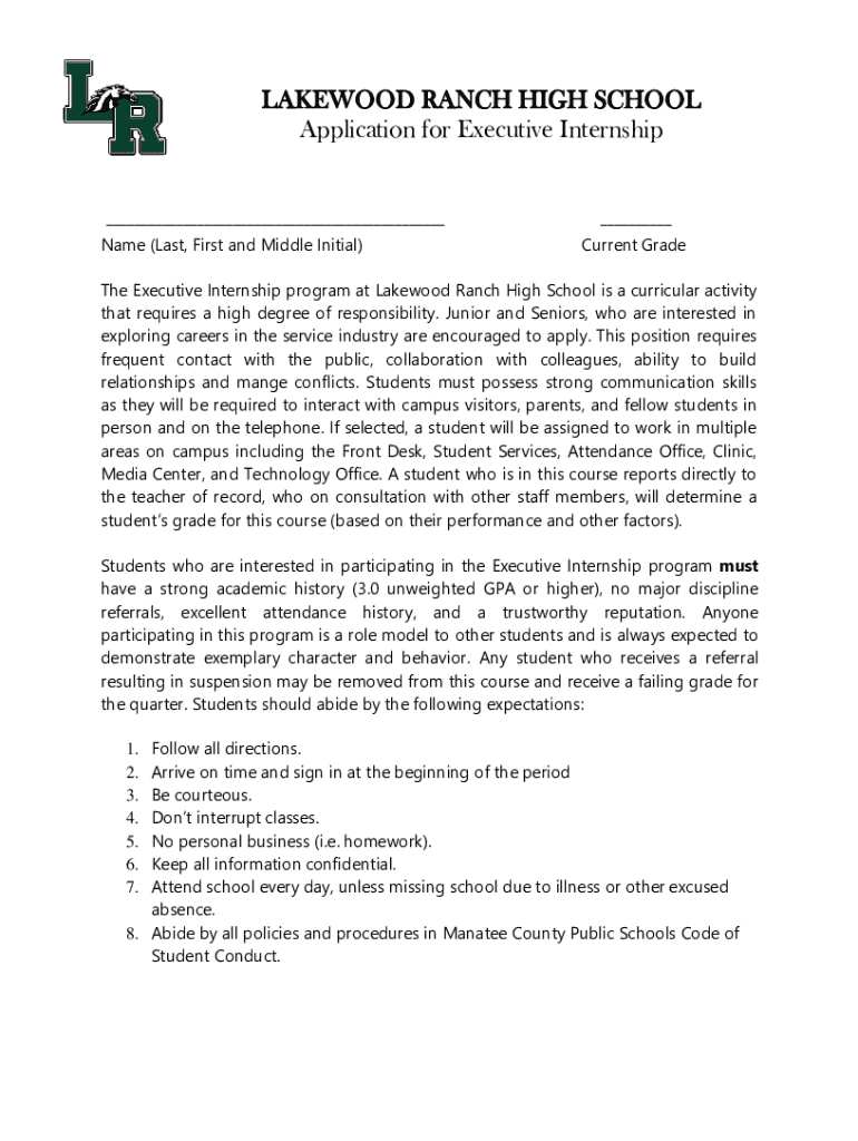 Fillable Online LAKEWOOD RANCH HIGH SCHOOL Application for ... Fax ...
