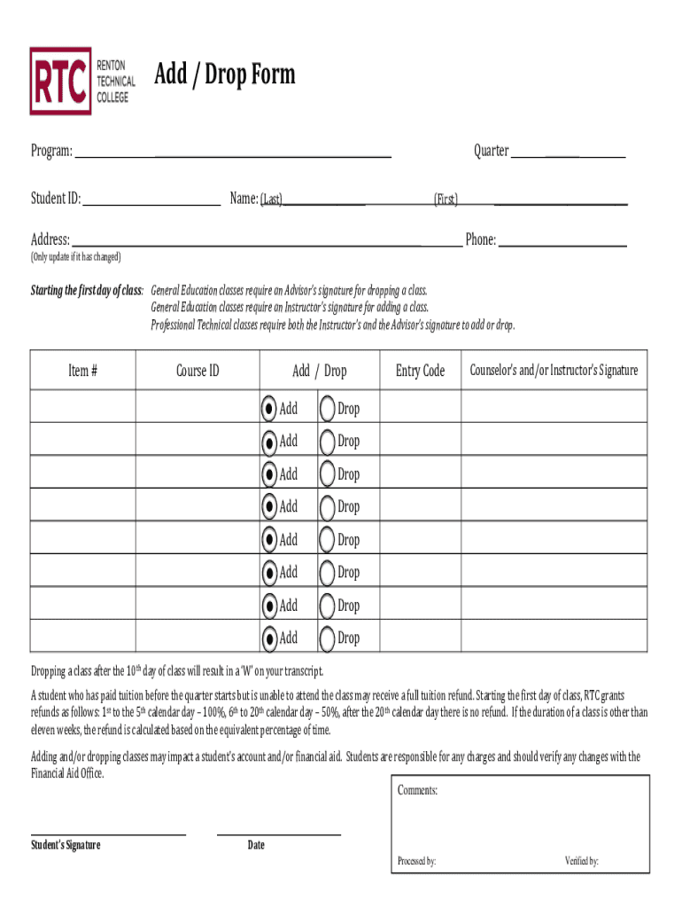 Fillable Online Fillable ADD, DROP form Fax Email Print - pdfFiller