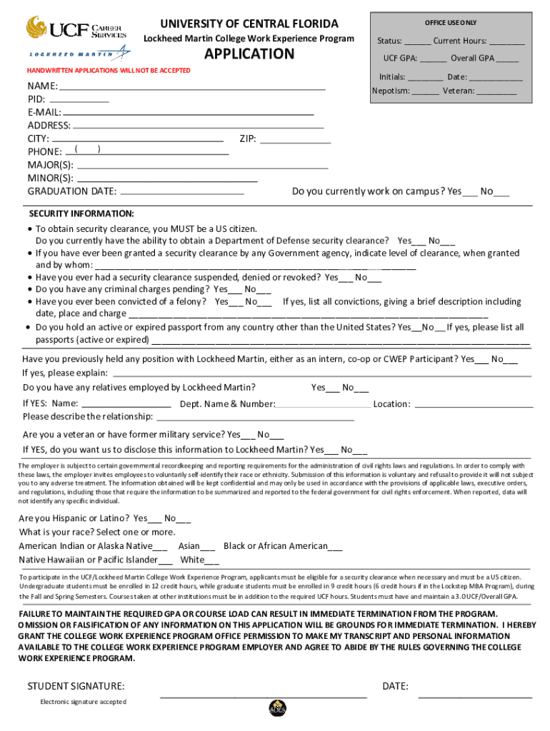 Fillable Online career ucf Lockheed Martin Work Experience - University ...