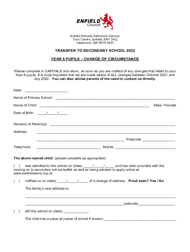 Fillable Online In-year school admissions, junior applications, and transfers Fax Email Print ...