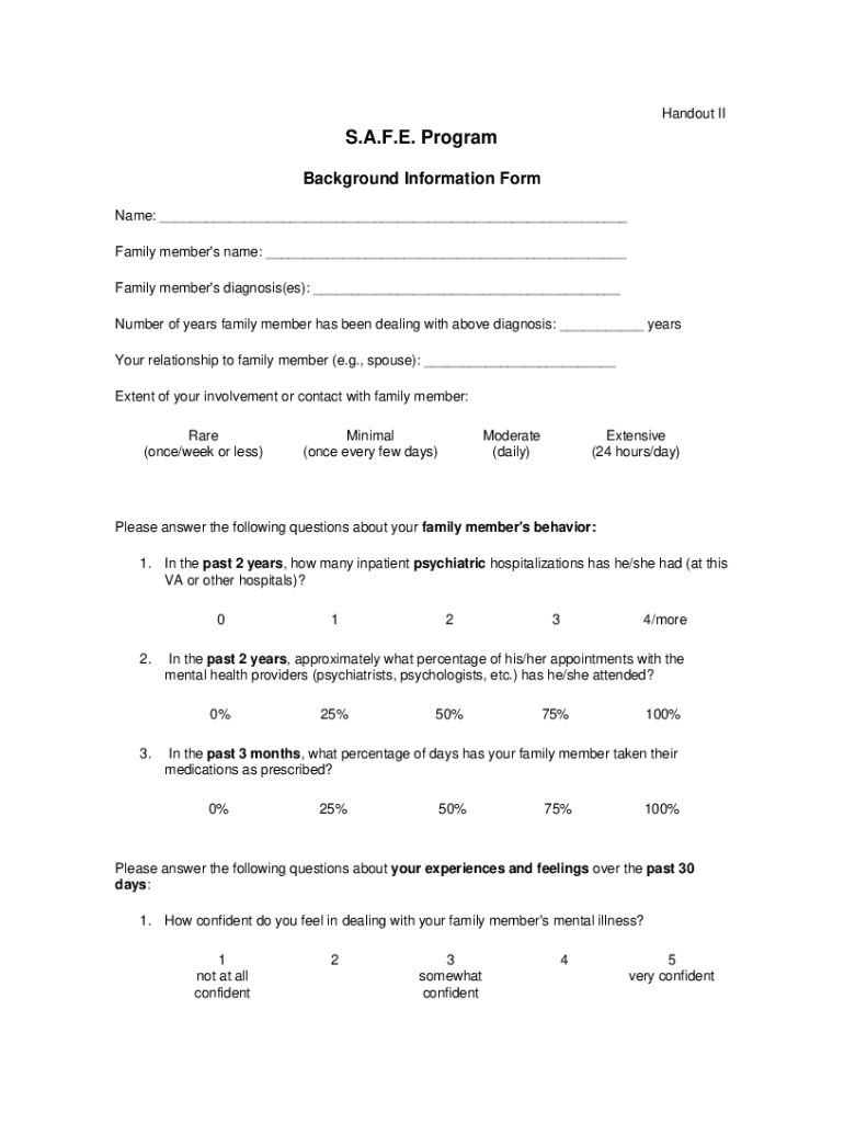 Fillable Online SAFE Program - Background Information Form Fax Email ...