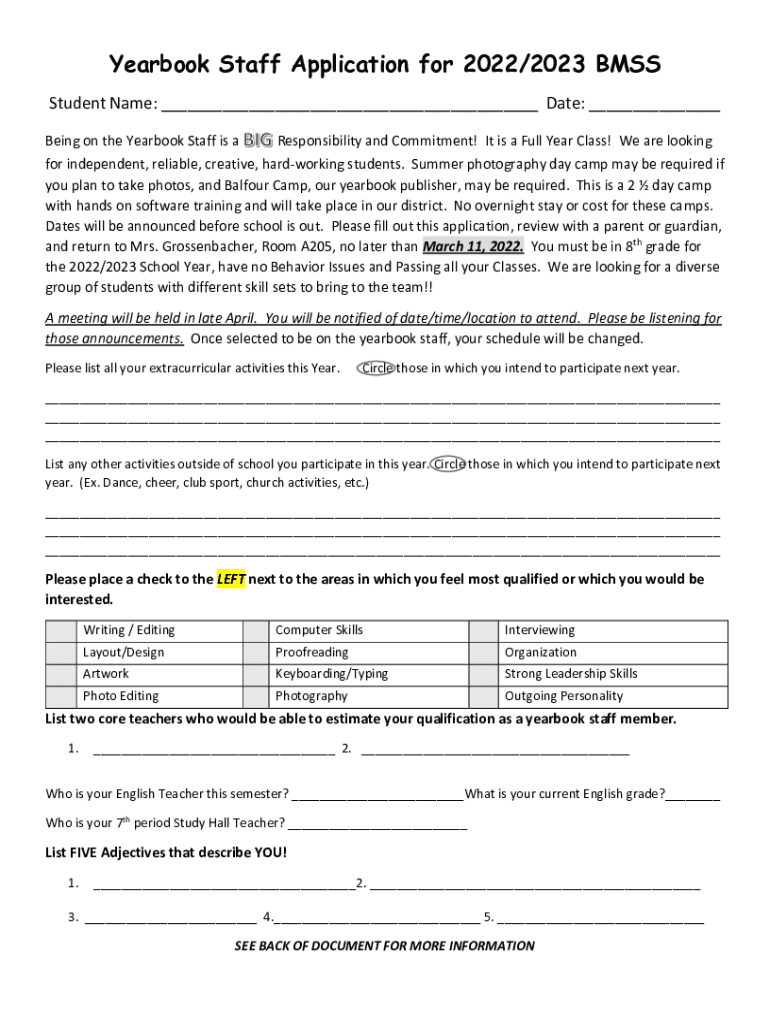 Fillable Online Hoover Middle School Yearbook 2022-2023 Staff ...