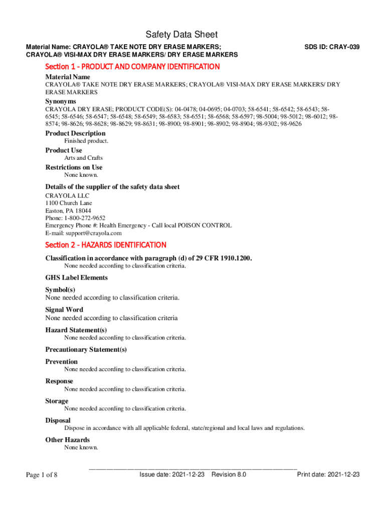 Fillable Online SAFETY DATA SHEET - Occupational Safety Fax Email Print ...
