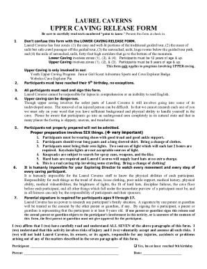Fillable Online Laurel Caverns Upper Caving Release Form Fax Email ...