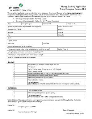 Fillable Online Money-Earning Project Application - Girl Scouts San ...