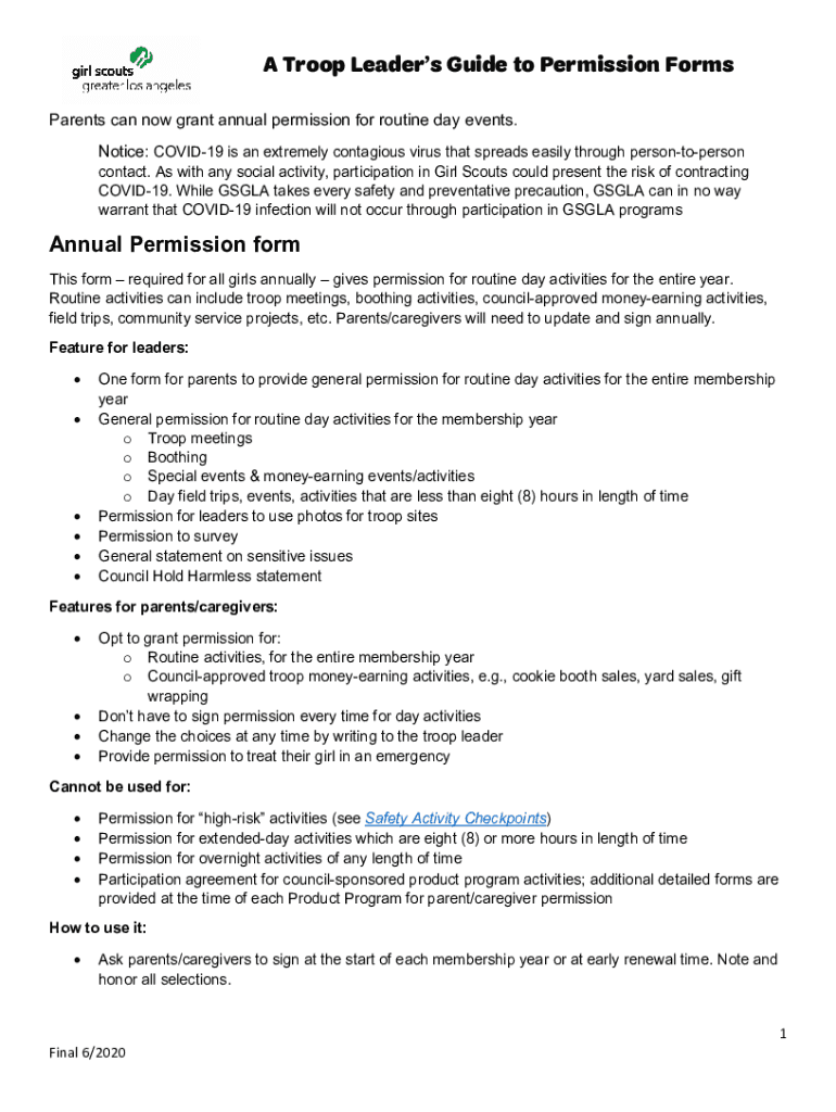 Fillable Online Troop Parental Permission for Girl Scout Year- Form Fax ...